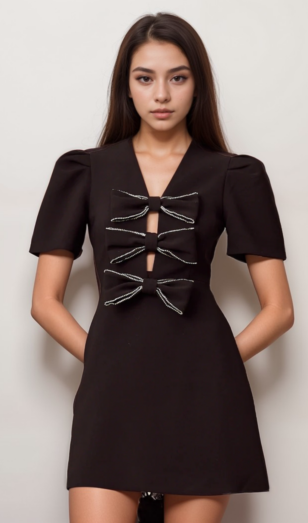 Tania black bowknot embellished mini dress – Gloria Lanvin